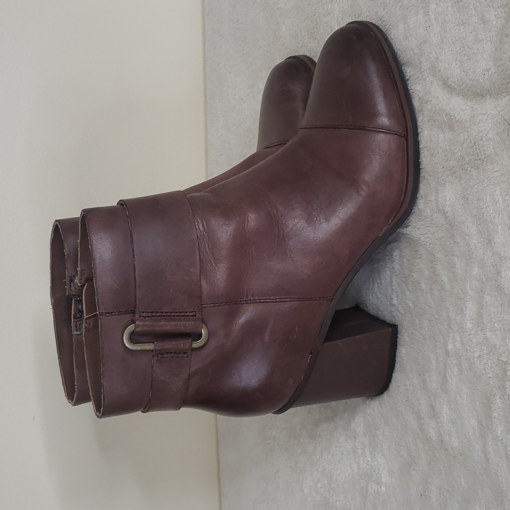 Korks By Kork Ease Brown Leather Stack Heel Ankle Boo… - Gem